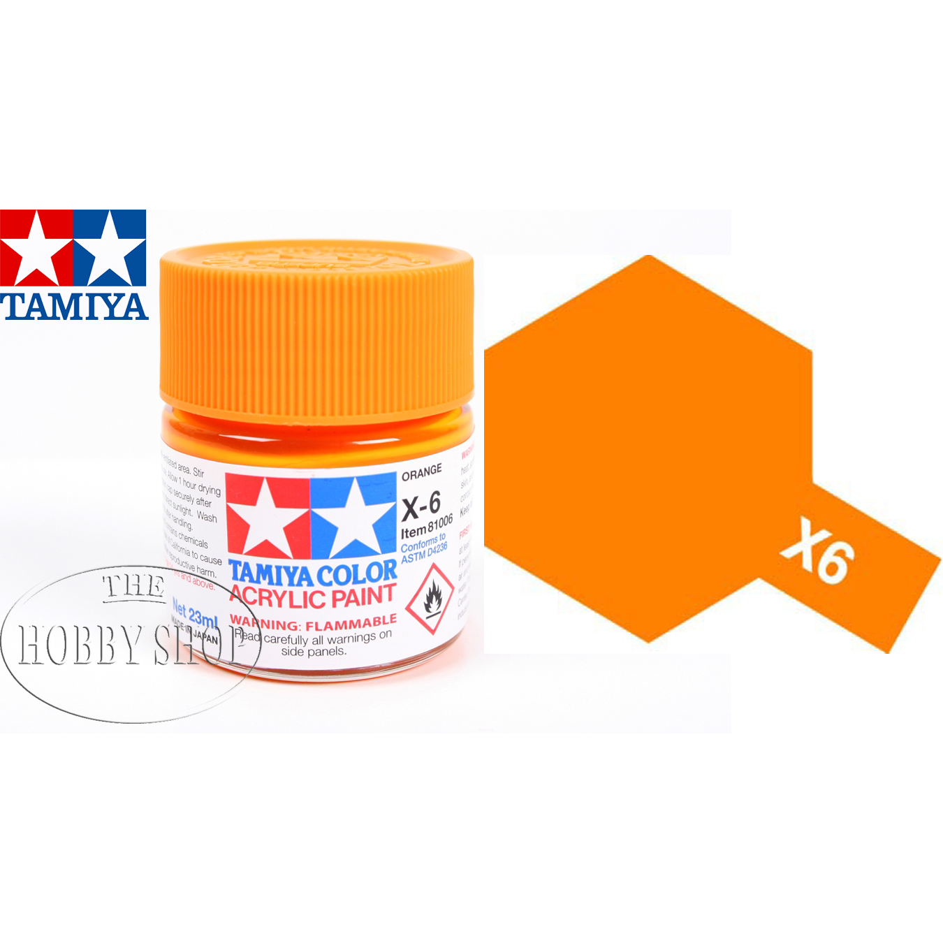 Tamiya X-6 Gloss Orange Acrylic (23ml) - The Hobby Shop