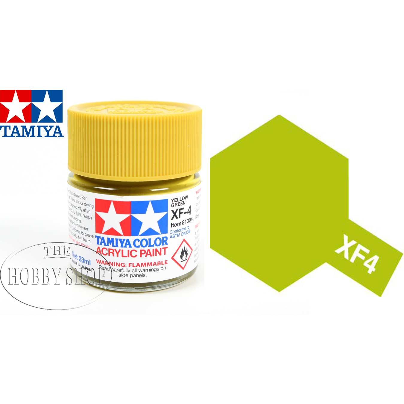 Tamiya XF-4 Flat Yellow Green Acrylic (23ml) - The Hobby Shop