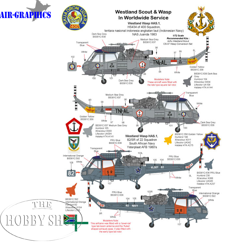Air-graphic 1/72 Westland Scout & Wasp World Wide Service Decal Set ...